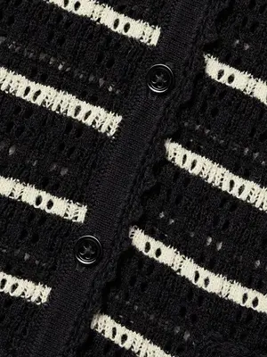 DÔEN Striped Openwork Knit Cardigan