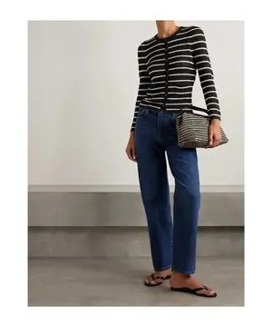 DÔEN Striped Openwork Knit Cardigan