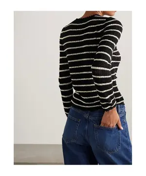 DÔEN Striped Openwork Knit Cardigan