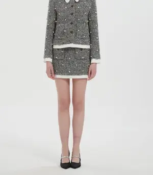 Marissa Chiara Woolen A-line Skirt With Pearl Embellishments