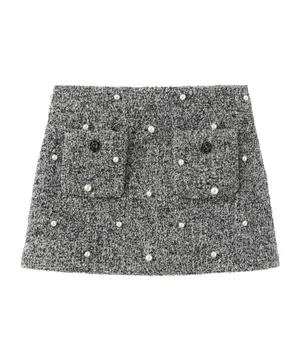 Marissa Chiara Woolen A-line Skirt With Pearl Embellishments