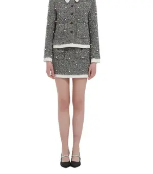 Marissa Chiara Woolen A-line Skirt With Pearl Embellishments