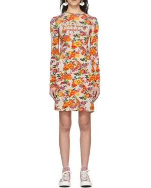 Rabanne Floral Print Dress - Nude