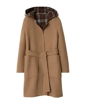 Burberry Checked Hooded Belted Reversible Coat - Brown