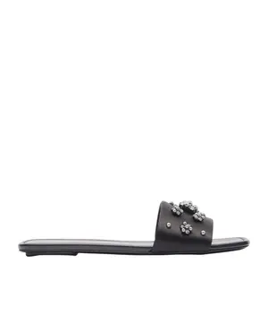 STUART WEITZMAN Poppy Embellished Flat Sandals - Black/silver/gray