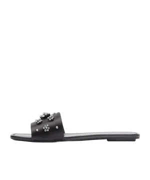 STUART WEITZMAN Poppy Embellished Flat Sandals - Black/silver/gray