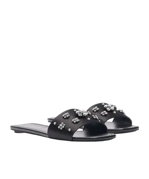 STUART WEITZMAN Poppy Embellished Flat Sandals - Black/silver/gray