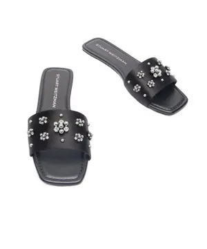 STUART WEITZMAN Poppy Embellished Flat Sandals - Black/silver/gray