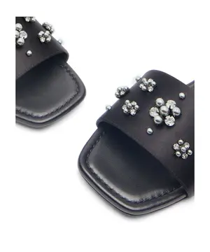 STUART WEITZMAN Poppy Embellished Flat Sandals - Black/silver/gray