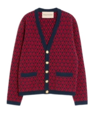 Valentino Garavani Geometric Pattern V-neck Cardigan - Red