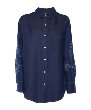 FORTE_FORTE Long Sleeve Denim Shirt With Embellished Details