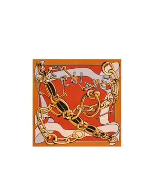 Celine Square Silk Twill Scarf With Chain Print - Orange/gold