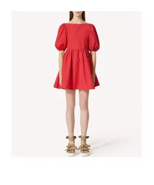 Red Valentino Taffeta Puff Sleeve Dress With Open Back And Bow Detail