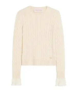 Valentino Garavani Crewneck Long-sleeved Jumper With Ruffled Cuffs - Birch