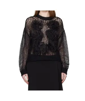 Attico Openwork Knit Sweater With Ostrich Feather Appliqu