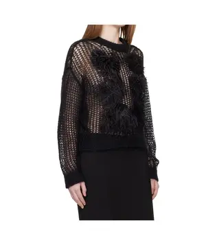 Attico Openwork Knit Sweater With Ostrich Feather Appliqu