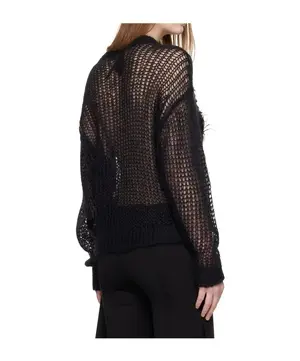 Attico Openwork Knit Sweater With Ostrich Feather Appliqu