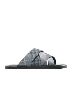 Burberry Check Pattern Slides - Slate Grey
