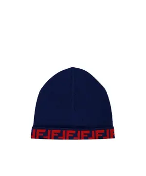 Fendi Logo Detail Wool Blend Beanie - Blue