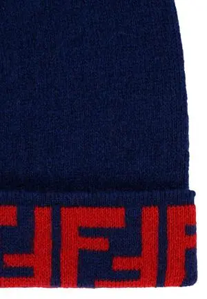 Fendi Logo Detail Wool Blend Beanie