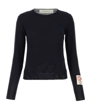 GOLDEN GOOSE Crew Neck Knit Jumper With Double Gold Stars - Black