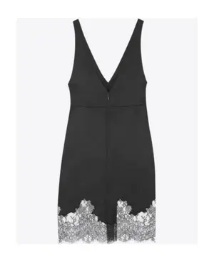 Saint Laurent Sleeveless V-neck Lace Trimmed Dress