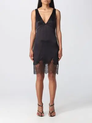 Saint Laurent Sleeveless V-neck Lace Trimmed Dress