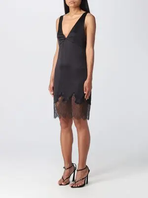 Saint Laurent Sleeveless V-neck Lace Trimmed Dress