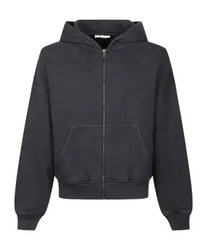 Palm Angels Curved Logo Zip Hoodie - Black