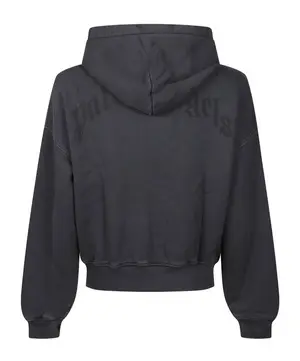 Palm Angels Curved Logo Zip Hoodie - Black