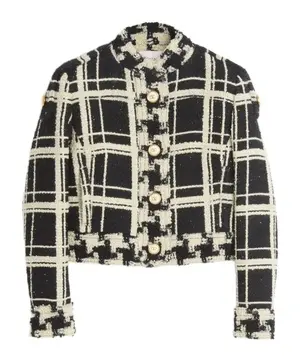 Valentino Garavani Checked Tweed Jacket With Vlogo Buttons - Black/ivory