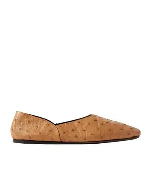 Khaite Jane Ostrich Leather Flats - Camel