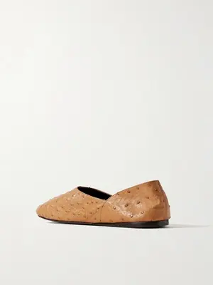 Khaite Jane Ostrich Leather Flats - Camel