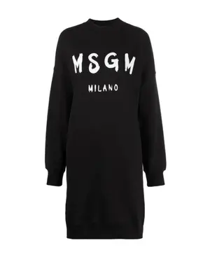 MSGM Logo Printed Rib Knitted Dress - Black