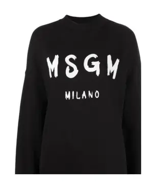 MSGM Logo Printed Rib Knitted Dress - Black