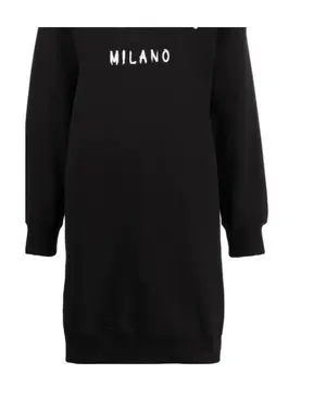 MSGM Logo Printed Rib Knitted Dress - Black