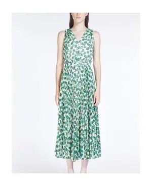 Max Mara Graphic Print Pleated Midi Dress
