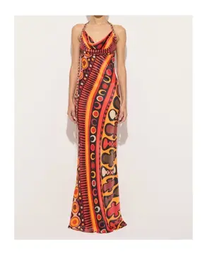 Emilio Pucci Printed Cowl Neck Long Dress - Red