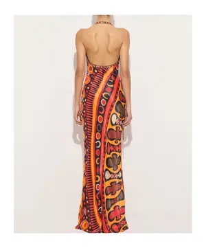 Emilio Pucci Printed Cowl Neck Long Dress - Red
