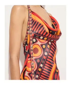 Emilio Pucci Printed Cowl Neck Long Dress - Red