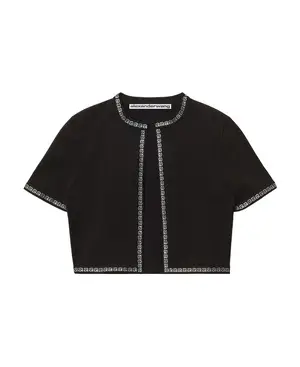 Alexander Wang Cropped Cardigan With Crystal Logo Trim - Black