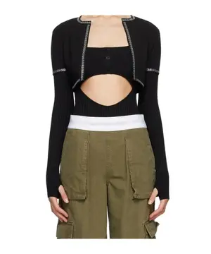 Alexander Wang Cropped Cardigan With Crystal Logo Trim