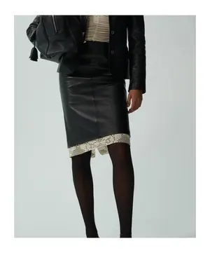 Magda Butrym Leather Lace Hem Midi Skirt