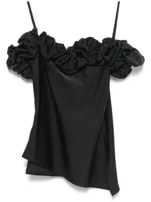 Coperni Off-shoulder Ruffled Asymmetric Hem Top - Black