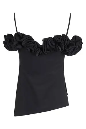 Coperni Off-shoulder Ruffled Asymmetric Hem Top
