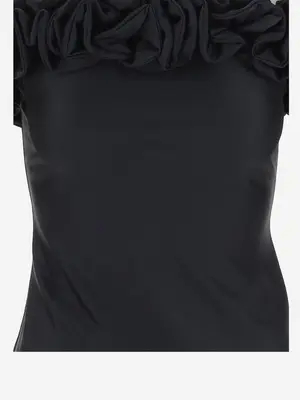 Coperni Off-shoulder Ruffled Asymmetric Hem Top