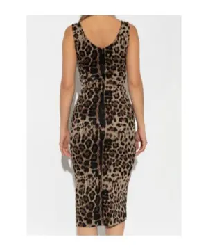 Dolce & Gabbana Sleeveless Leopard Print Midi Dress
