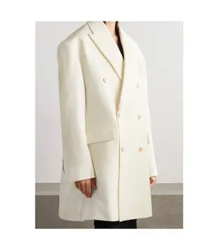 Wardrobe.NYC Oversized Double-breasted Grain De Poudre Wool Coat - White