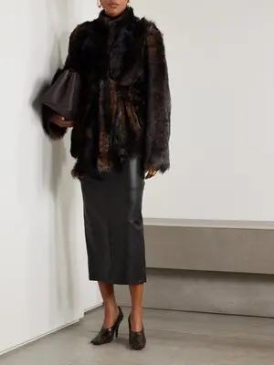 Nour Hammour Elsa Belted Shearling Jacket - Brown
