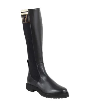 Fendi Ribbed Detail Ff-logo Knee-high Boots